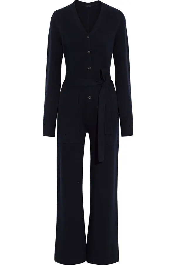 JOSEPH Belted Wool Jumpsuit - Midnight Blue