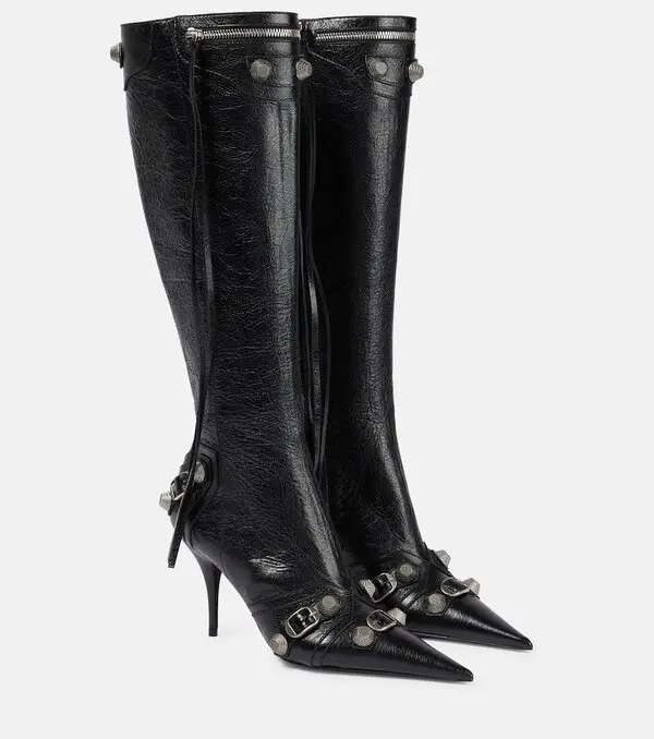 Balenciaga Cagole Leather Knee-high Boots - Black