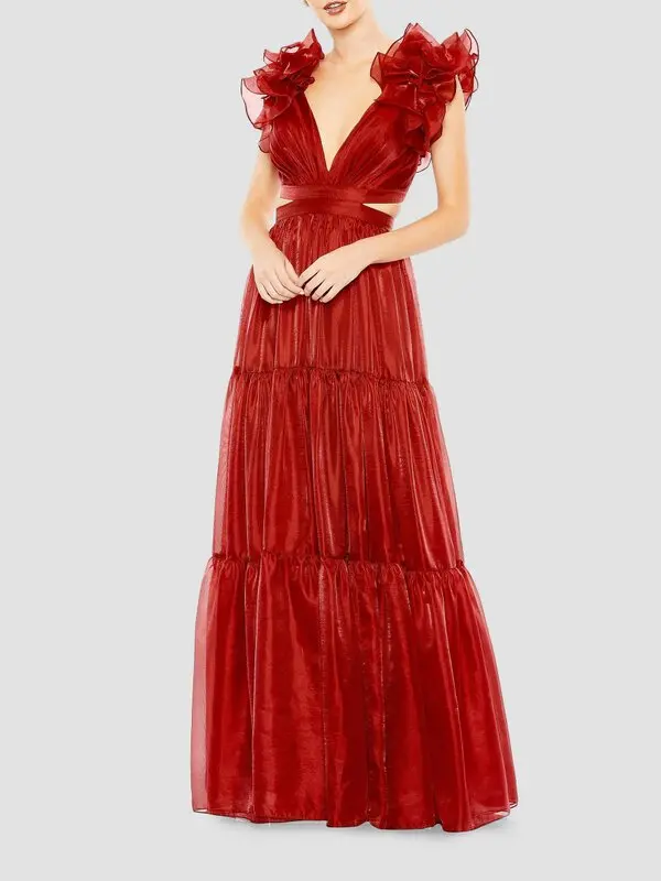 Mac Duggal Tiered Cap Sleeve Gown