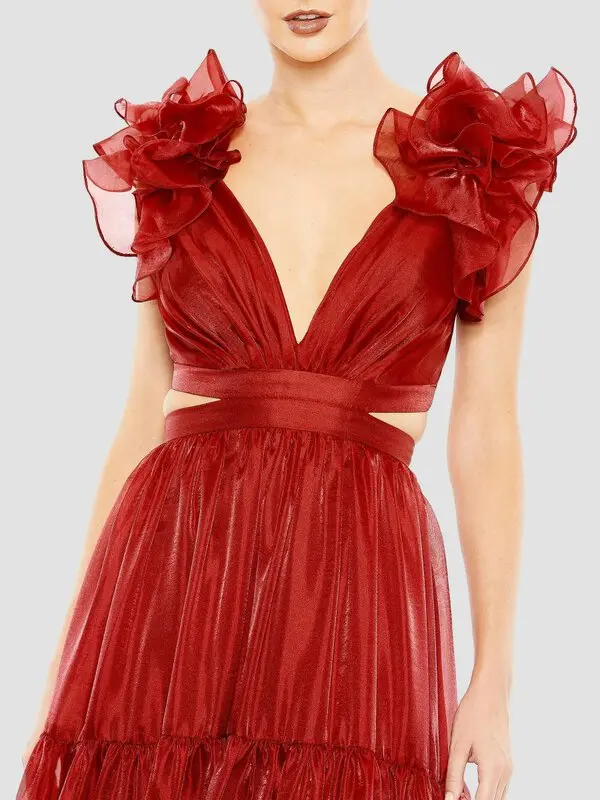 Mac Duggal Tiered Cap Sleeve Gown