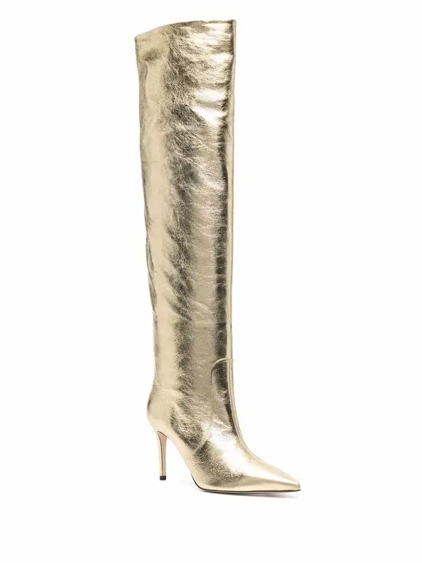 SCAROSSO X Brian Atwood Carra Metallic Boots - Yellow