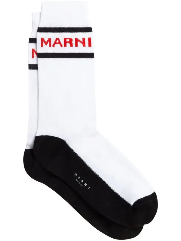 Marni Logo-jacquard Striped Ankle Socks - White