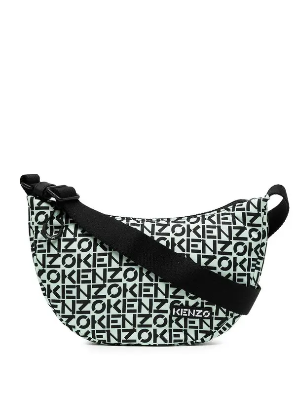 Kenzo Monogram-Print Saddle Bag - Green | Editorialist