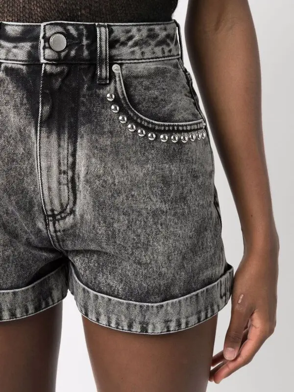 Alessandra Rich Acid-wash Studded Denim Shorts