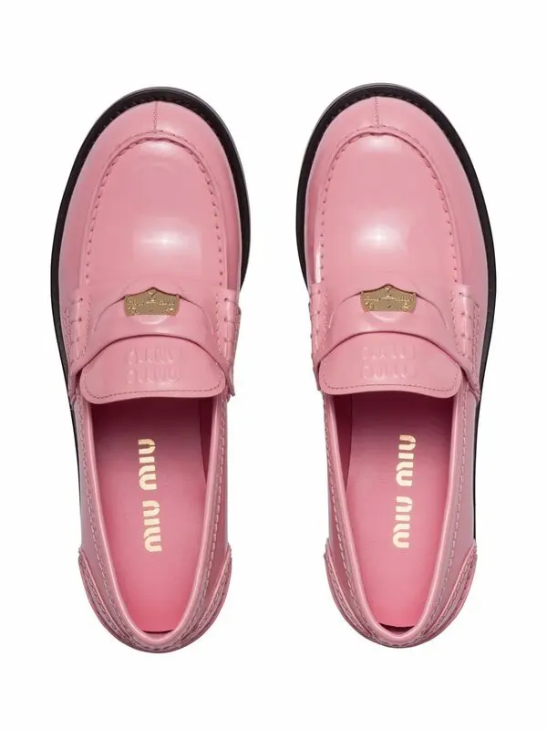 Miu Miu Patent Leather Penny Loafers - Pink | Editorialist