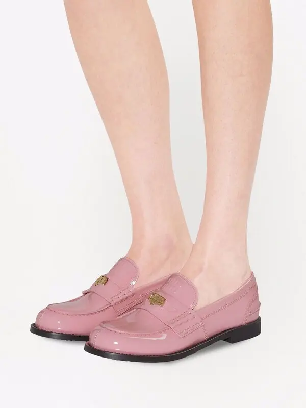 Miu Miu Patent Leather Penny Loafers - Pink | Editorialist