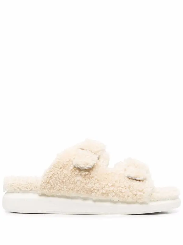 Alexander McQueen Shearling-trim Open Toe Sandals - Neutrals