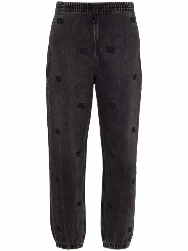 Alexander Wang Embroidered-monogram Denim Track Pants