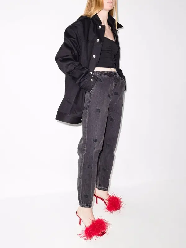 Alexander Wang Embroidered-monogram Denim Track Pants