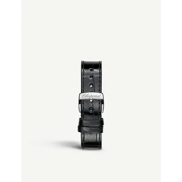 Chopard 278559-3003 Happy Sport Medium Automatic Stainless Steel, Diamond, And Alligator-embossed Leather Watch - Silver And Black
