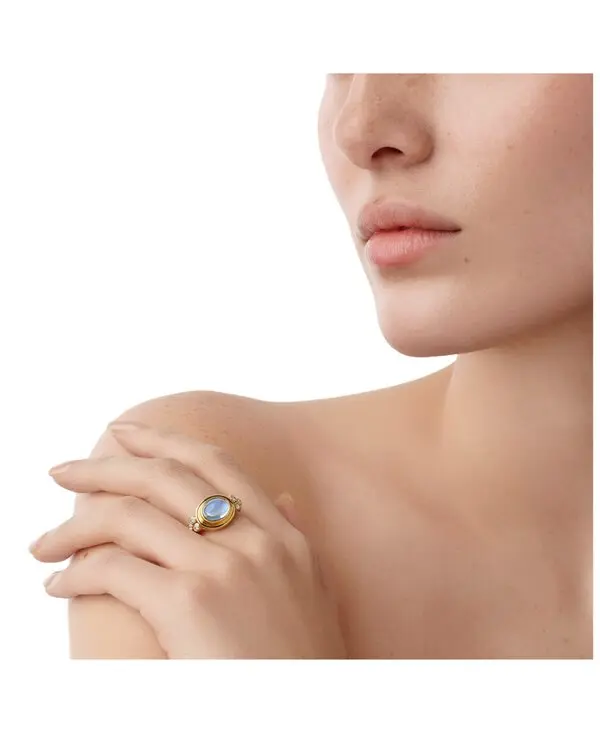 Temple St. Clair 18k Yellow Gold Blue Moonstone & Diamond Ring - White/gold