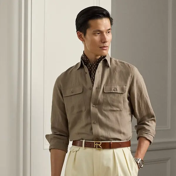 Ralph Lauren Silk-linen Shirt - Taupe