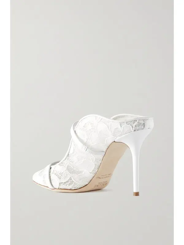 MALONE SOULIERS Maureen 85 Leather-trimmed Corded Lace Pumps