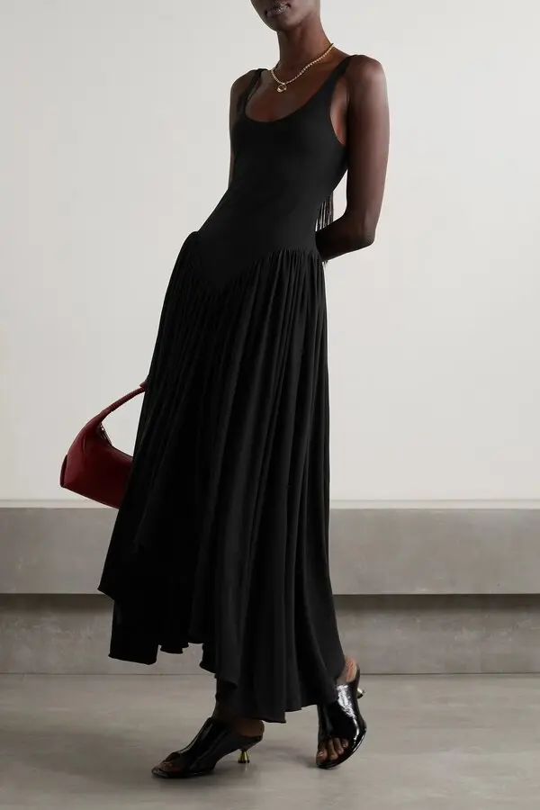 open lace back dress PLEATED LONG SLEEVE MIDI DRESS  Maggy London