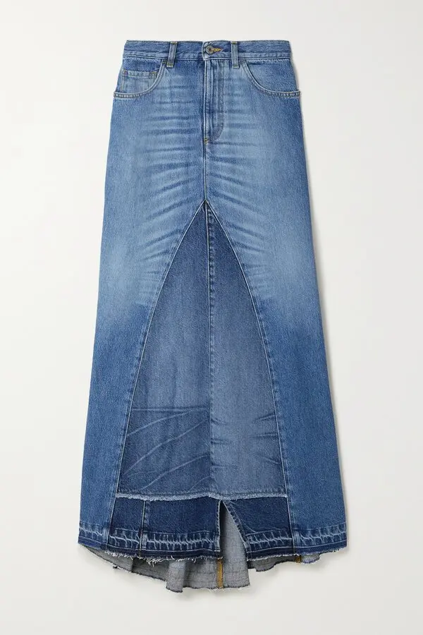 Philosophy Di Lorenzo Serafini Patchwork Frayed Denim Maxi Skirt