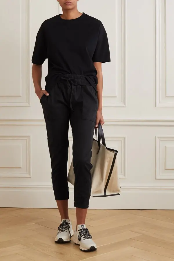 JAMES PERSE Jersey-trimmed Cotton-gabardine Track Pants