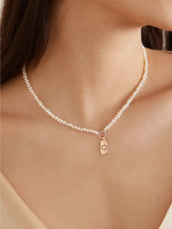 DIANE KORDAS Evil Eye Rose Pearl And Diamond Necklace