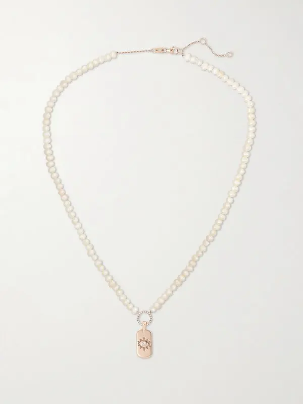 DIANE KORDAS Evil Eye Rose Pearl And Diamond Necklace