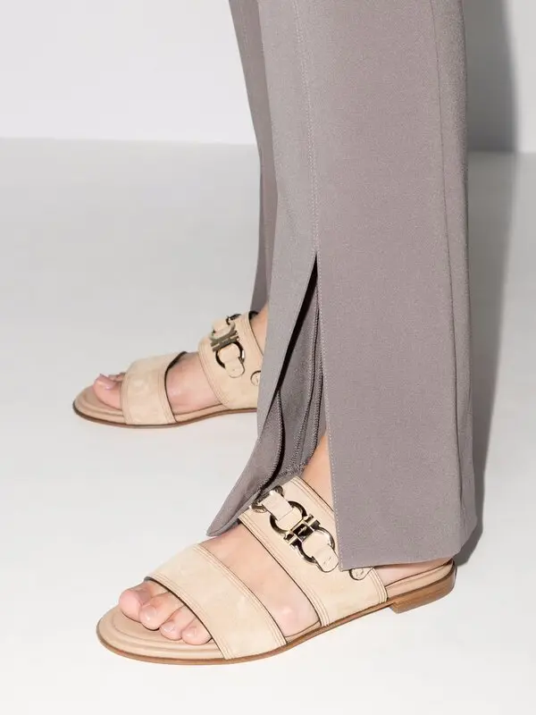 FERRAGAMO Gancini-plaque Suede Sandals - Neutrals