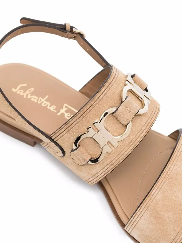 FERRAGAMO Gancini-plaque Suede Sandals - Neutrals