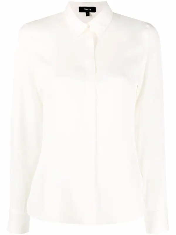 Theory Long-sleeve Silk Shirt - Neutrals