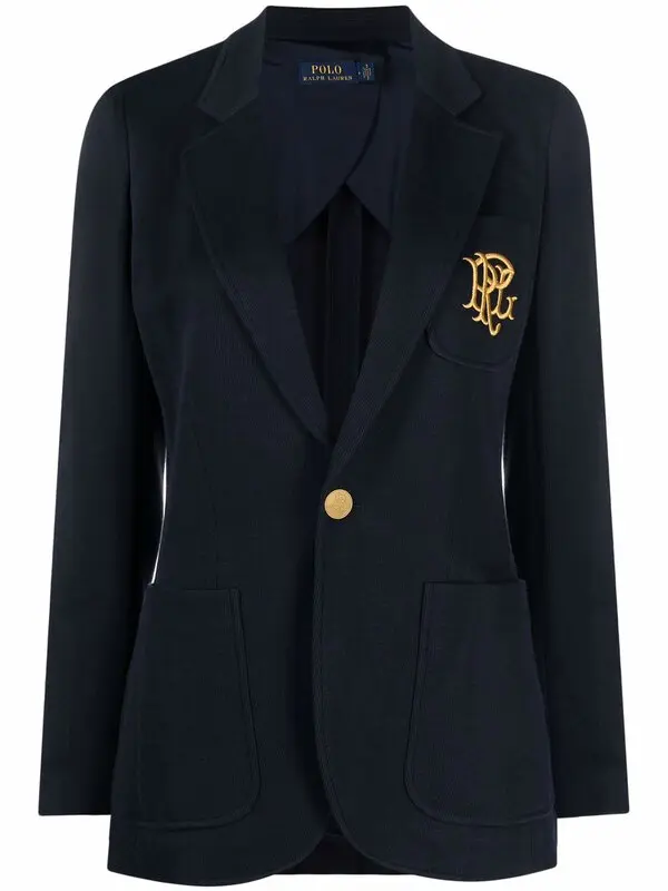 Polo Ralph Lauren Embroidered-monogram Double-knit Blazer - Blue