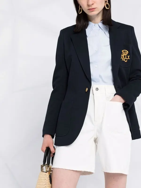 Polo Ralph Lauren Embroidered-monogram Double-knit Blazer - Blue