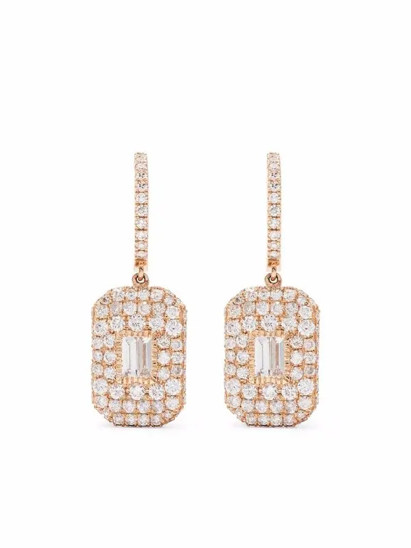 Shay 18kt Rose Gold Diamond Pave Baguette Drop Earrings - Pink