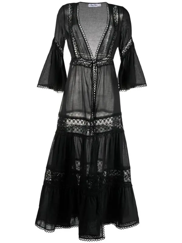 Charo Ruiz Ibiza Floral-lace Embroidered V-neck Dress - Black