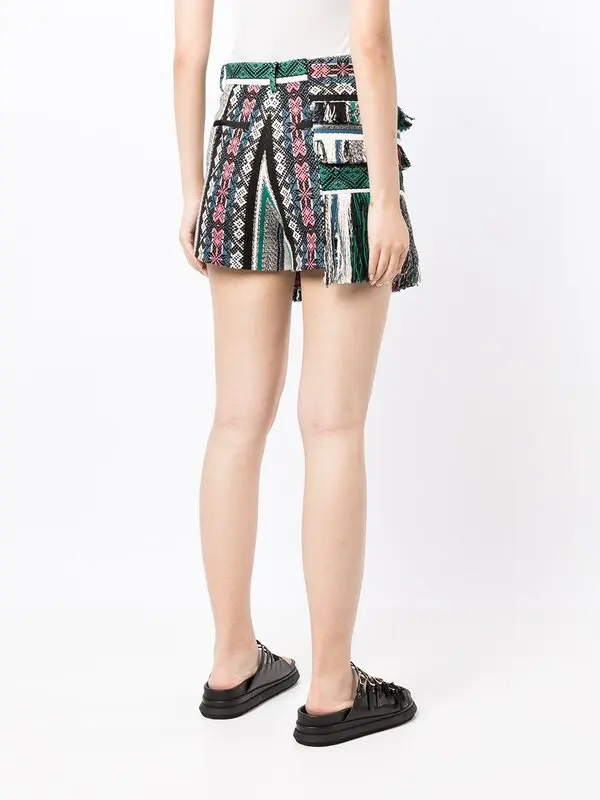 Sacai Fringed Asymmetric Shorts