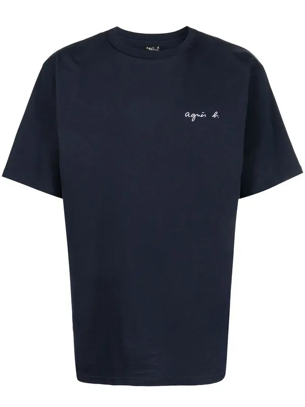 AGNES B. Logo-embroidered Cotton T-shirt - Blue
