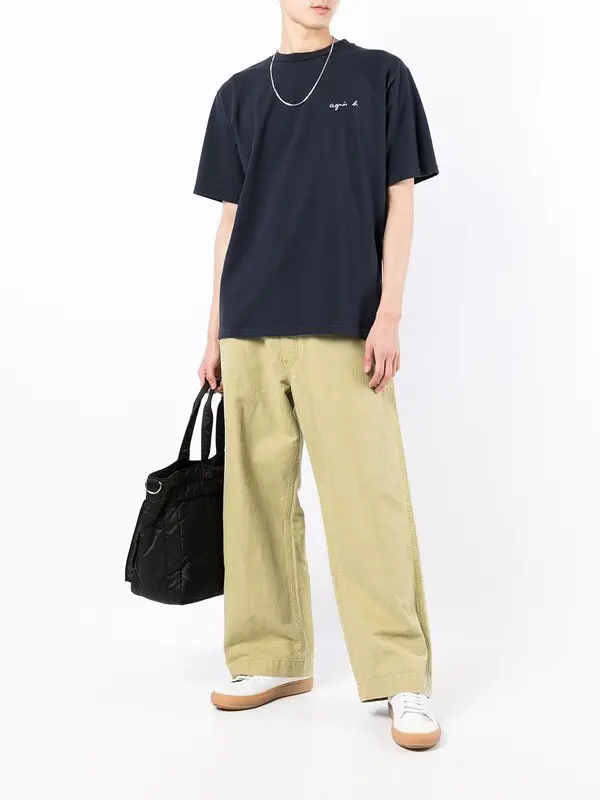 AGNES B. Logo-embroidered Cotton T-shirt - Blue