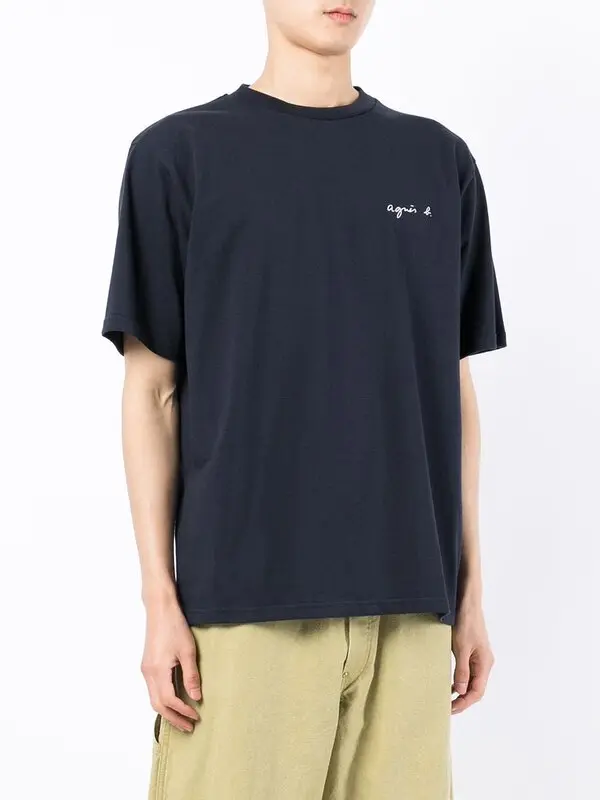 AGNES B. Logo-embroidered Cotton T-shirt - Blue