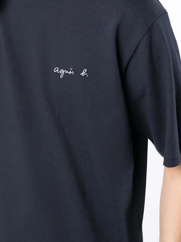 AGNES B. Logo-embroidered Cotton T-shirt - Blue