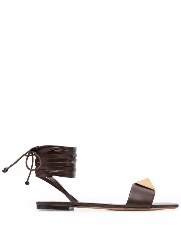 Valentino Garavani Rockstud Gladiator Flat Sandals - Brown