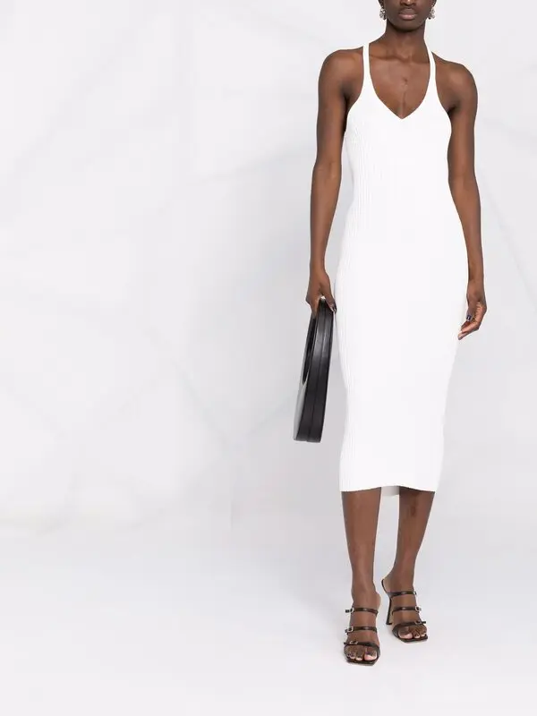 Helmut Lang Rib-knit V-neck Midi Dress