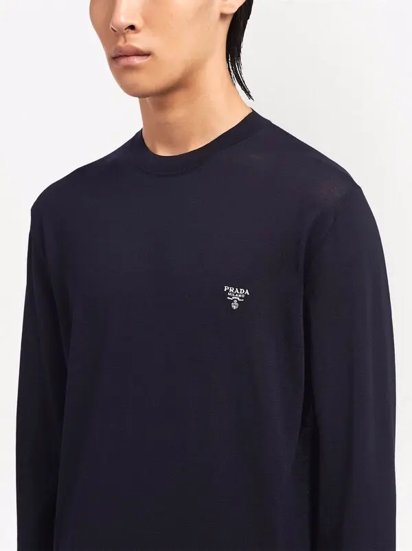 Prada Logo-embroidered Wool Jumper - Blue