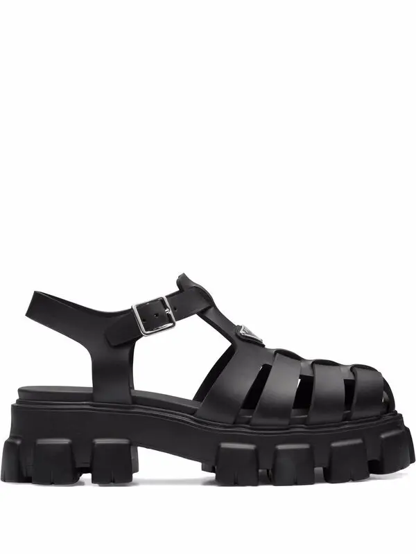 Prada Triangle-logo Fisherman Sandals - Black