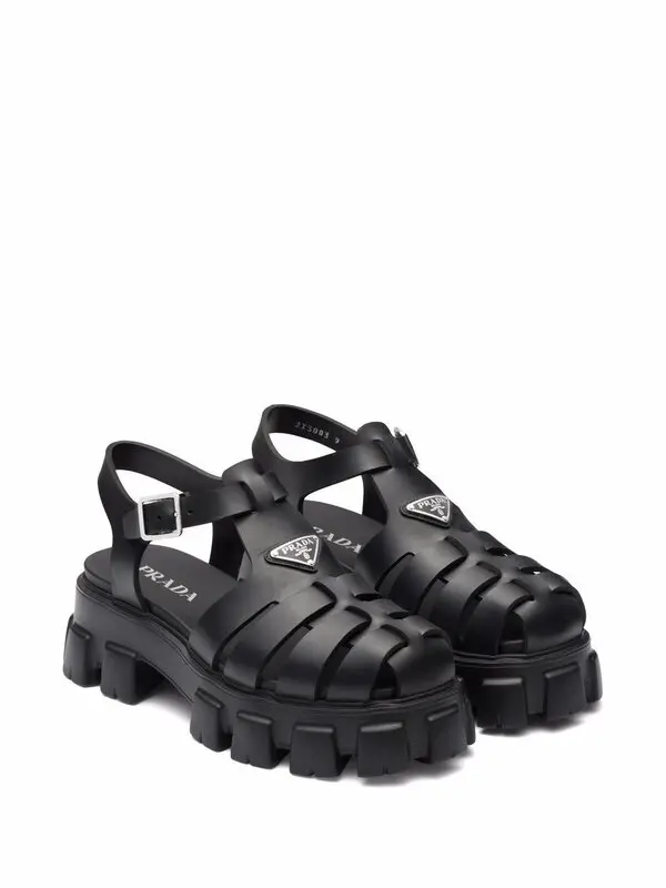 Prada Triangle-logo Fisherman Sandals - Black