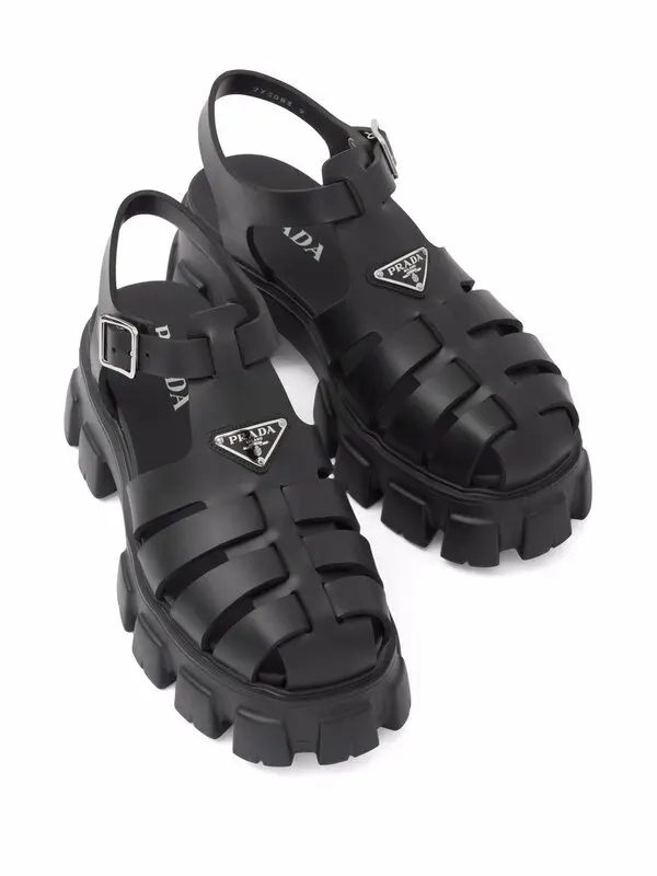 Prada Triangle-logo Fisherman Sandals - Black