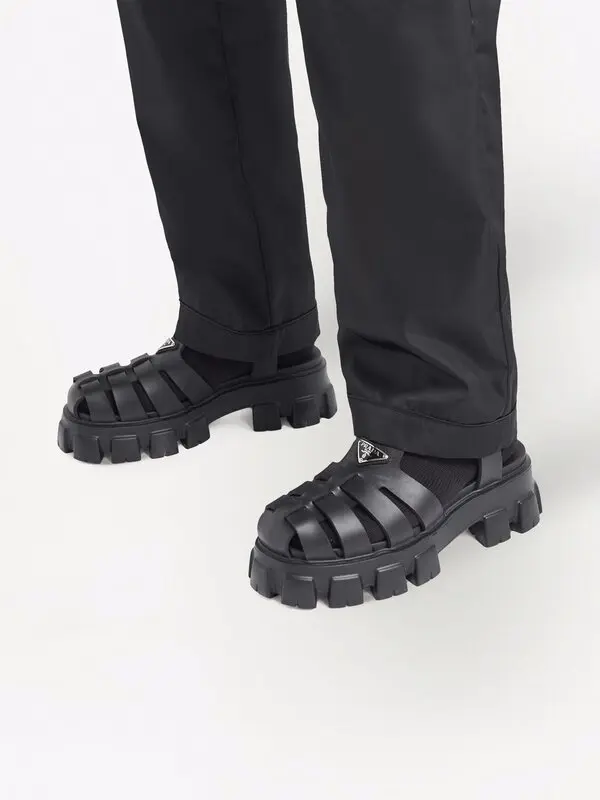 Prada Triangle-logo Fisherman Sandals - Black