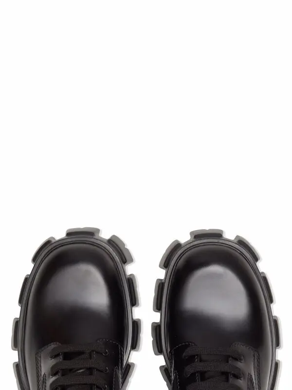 Prada Monolith Pouch Detail Lace Up Combat Boots - Black