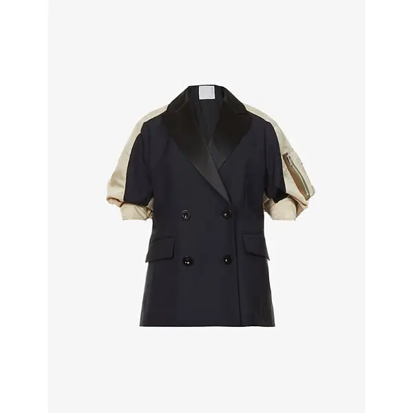 Sacai Contrast-panel Double-breasted Woven Jacket