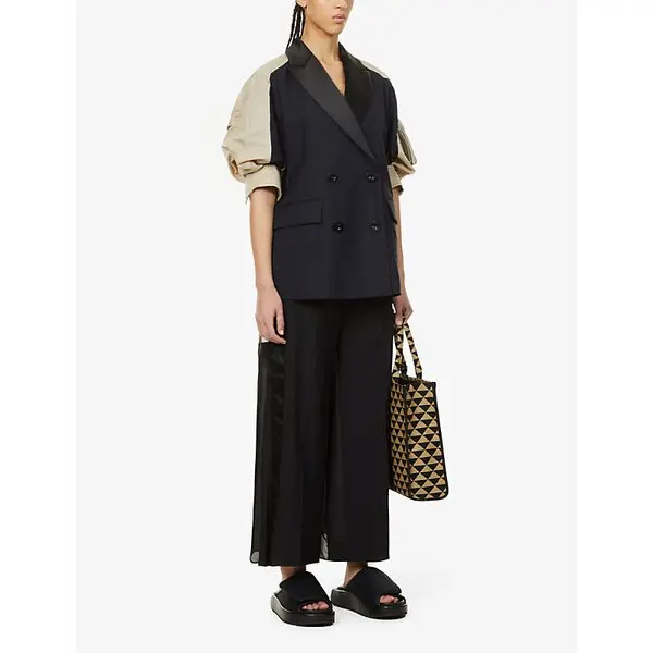 Sacai Contrast-panel Double-breasted Woven Jacket