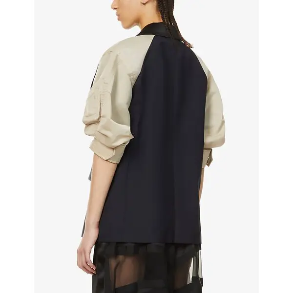 Sacai Contrast-panel Double-breasted Woven Jacket