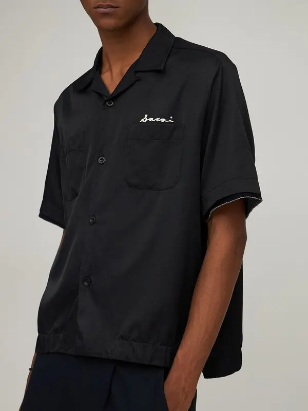Sacai Cotton & Rayon Bowling Shirt In Black - 55% Off | Editorialist