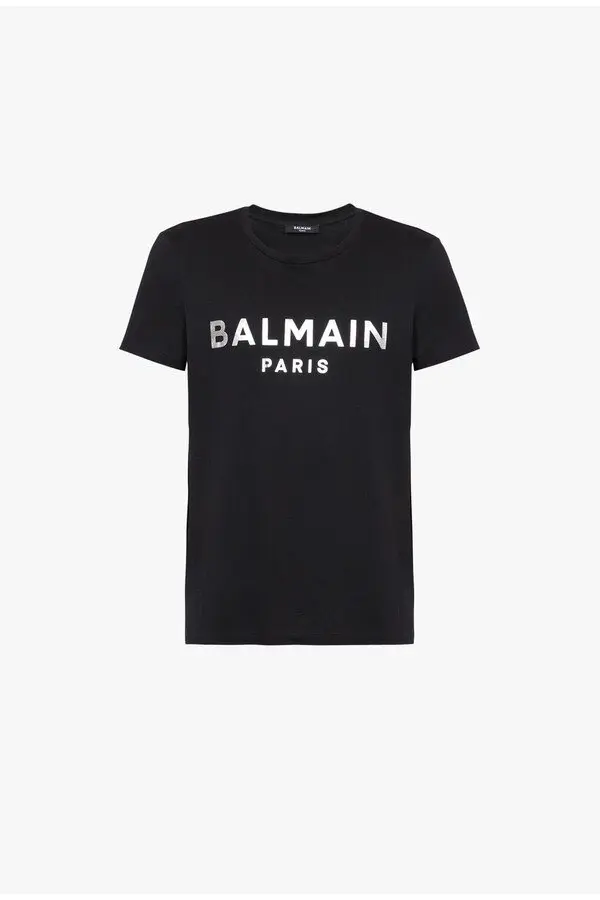 Balmain Men Eco-designed Cotton T-shirt With Silver Balmain Paris Logo Print