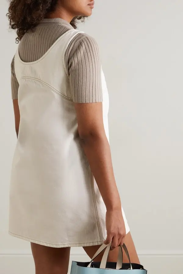 white christmas dresses Ecru Denim Collared Sleeveless Multi Bow Detail Dress *FINAL SALE* – SSYS main image 0