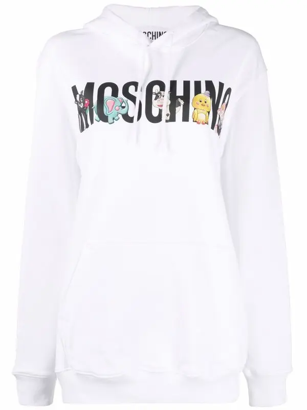 Moschino Graphic Print Drawstring Hoodie - White
