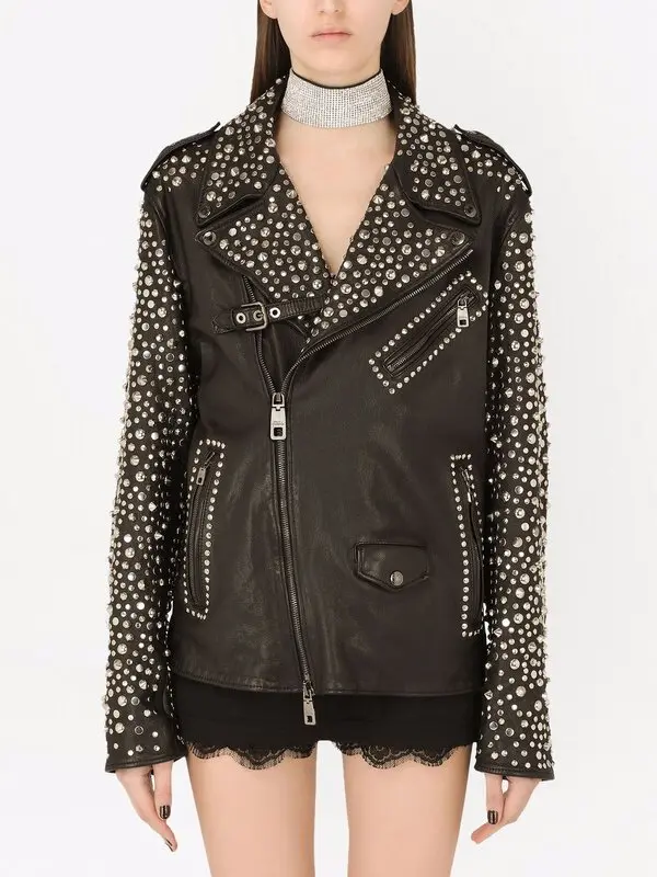 Dolce & Gabbana Studded Leather Biker Jacket